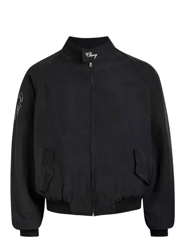 CHERRY LA Graphic-embroidered Zip Bomber Jacket - Black