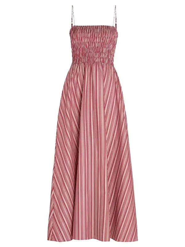 Faithfull The Brand Striped Shirred Bodice Dress - Red