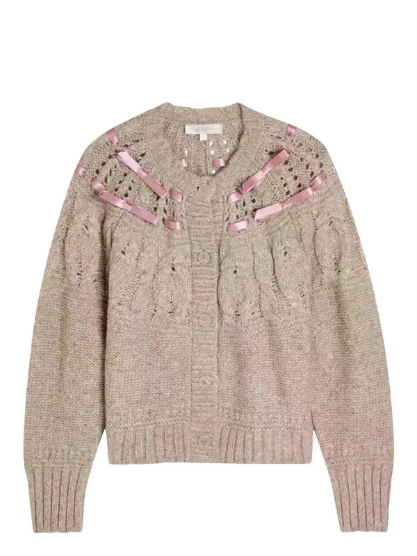 LoveShackFancy Ribbon Cable-knit Cardigan - Neutrals