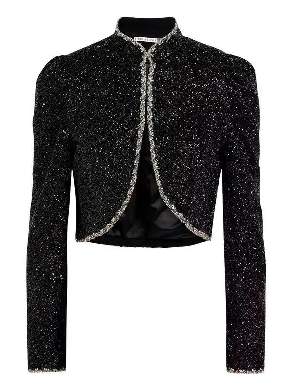 Alice + Olivia Sequin-embellished Cropped Jacket - Black