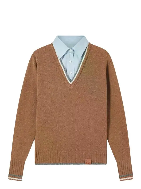 Stella McCartney Hybrid Knit Shirt Sweater - Brown