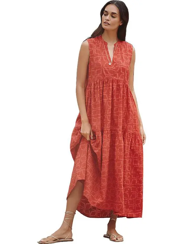 CELANDINE The Kallie Sleeveless Flowy Midi Dress - Red Batik