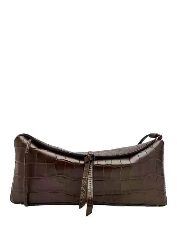 Staud Eve Croc-embossed Clutch - Brown
