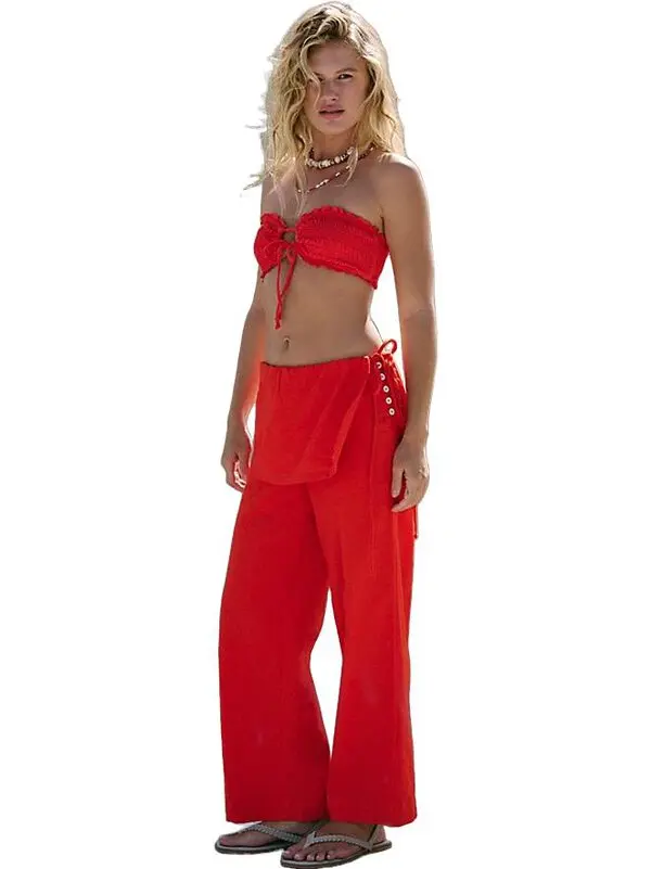 Free People Aqualuna Linen Skants - Mandarin Red