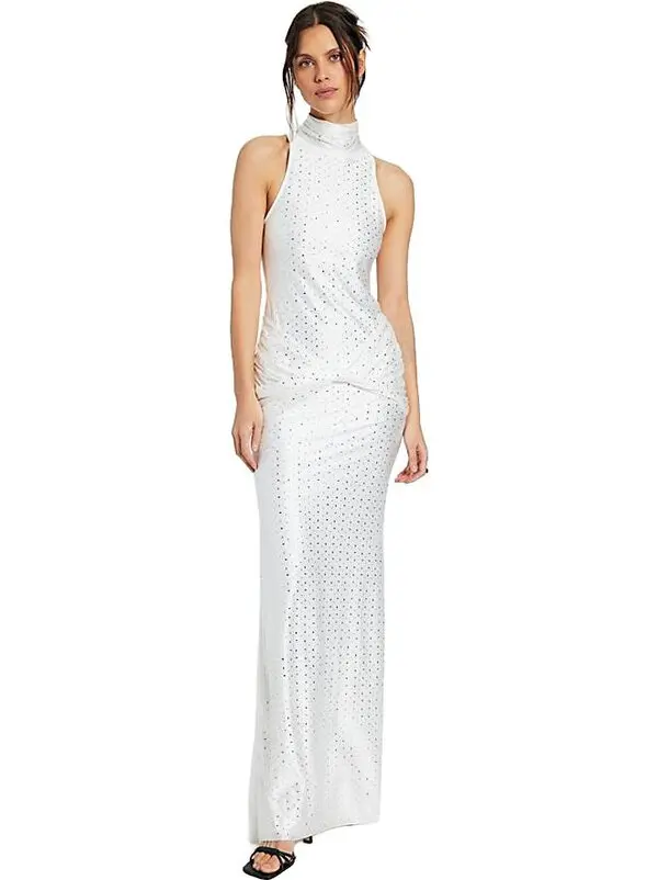 Delfi Embellished Fitted Maxi Dress - White