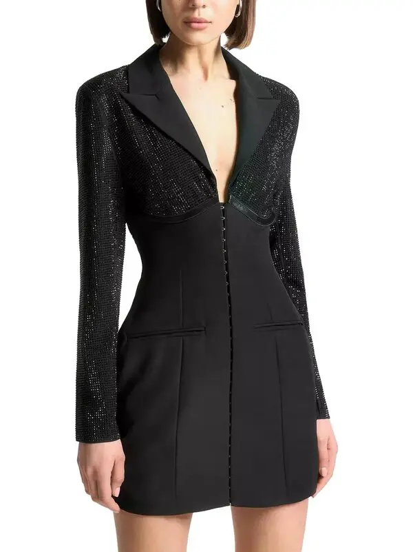 Manière De Voir Rhinestone-embellished Blazer Mini Dress - Black