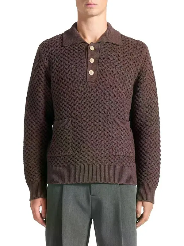Manière De Voir Waffle-knit Polo Shirt - Brown