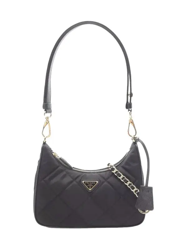 Prada Saffiano-trimmed Quilted Tessuto Shoulder Bag - Black
