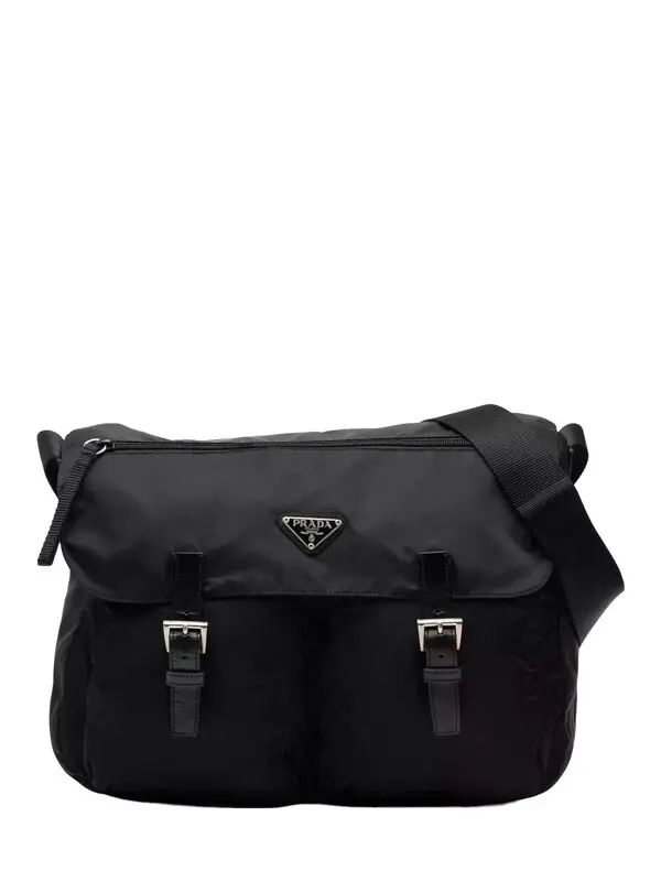 Prada 2000-2013 Tessuto Zip Double Buckle Messenger Bag - Black