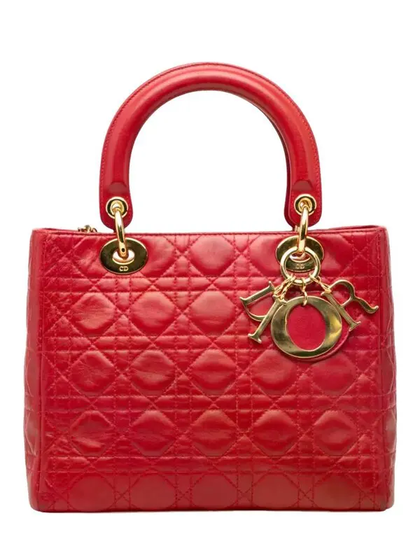 Dior 1997 Medium Lambskin Cannage Lady Satchel - Red