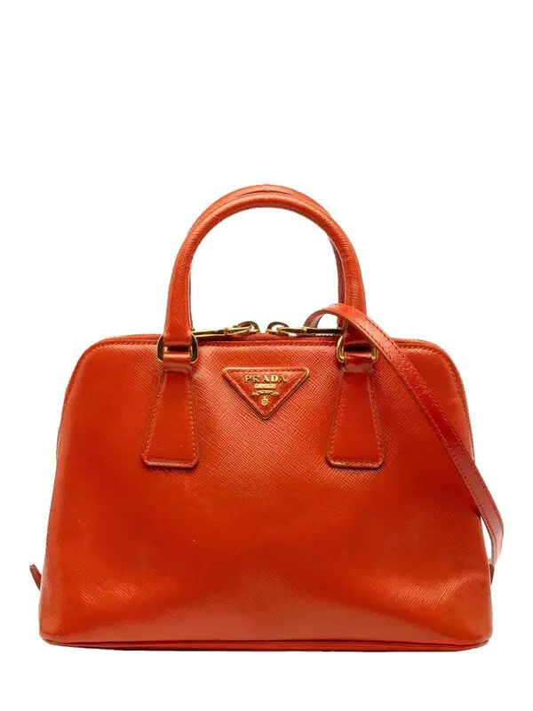 Prada Small Saffiano Vernice Promenade Satchel - Orange