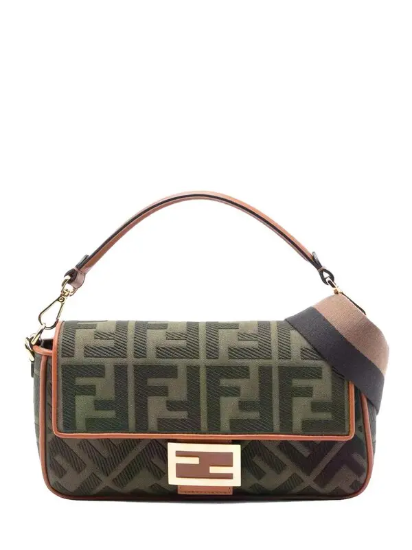 Fendi Zucca Embroidered Canvas Baguette Satchel - Brown