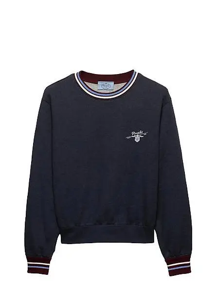 Prada Logo-embroidered Cotton-fleece Sweatshirt - Blue