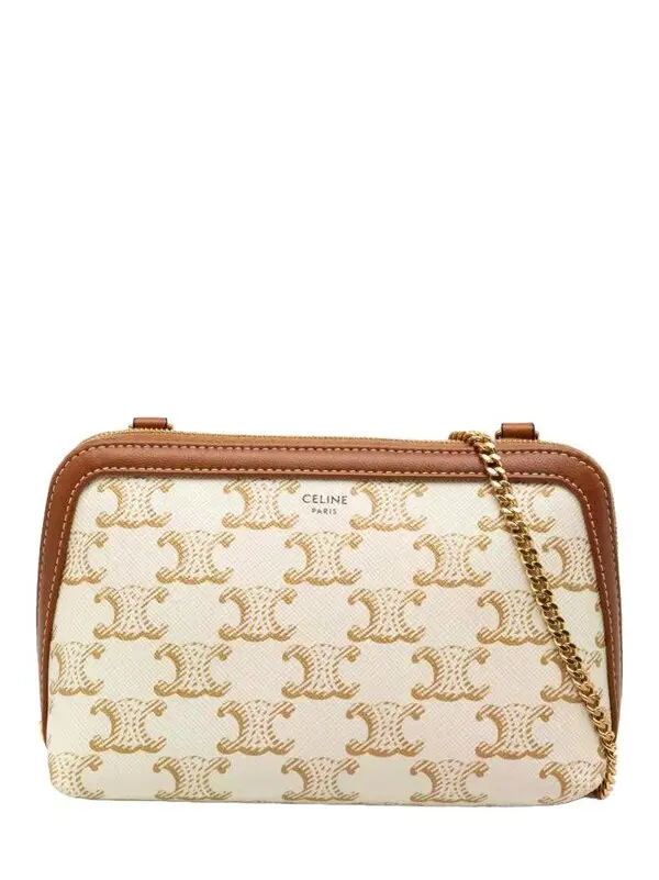 Celine Triomphe Coated Canvas Clutch On Chain - White