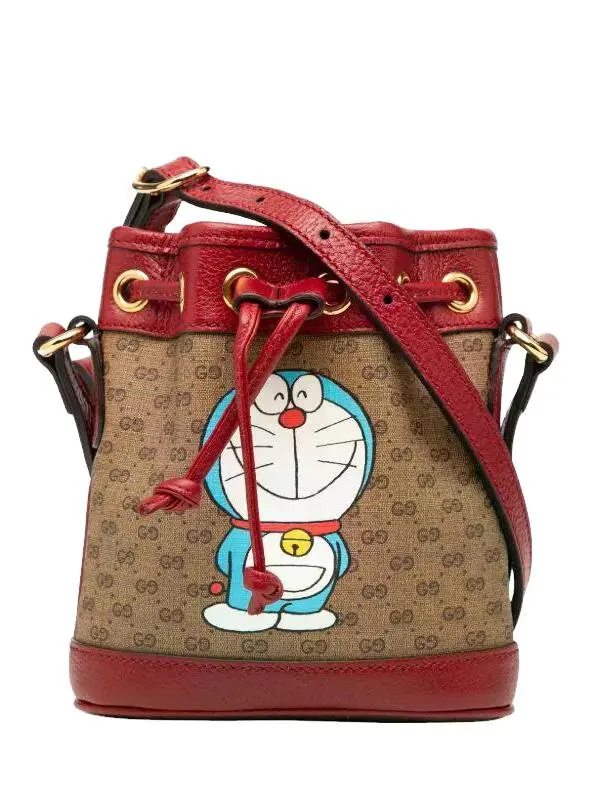 Gucci Micro Gg Supreme Doraemon Bucket Bag - Brown