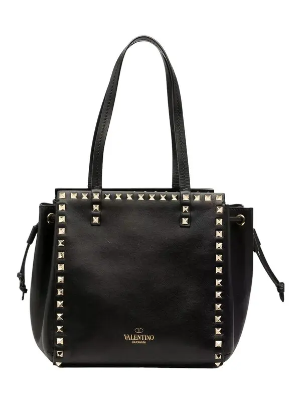 Valentino Garavani 2000-2017 Leather Rockstud Drawstring Tote Bag - Black