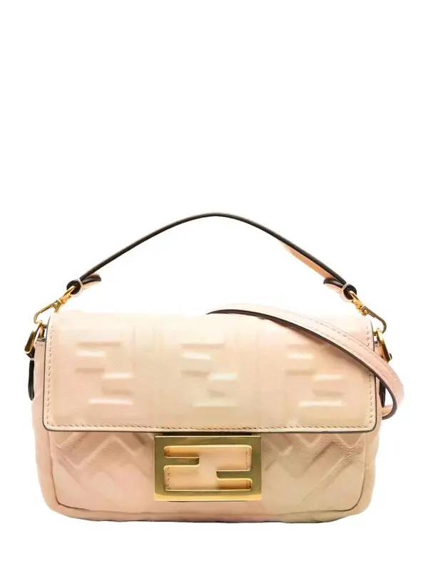 Fendi Mini Zucca Embossed Leather Baguette Satchel - Pink