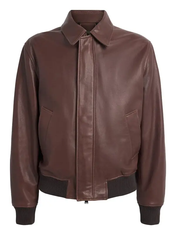 Simkhai Leather Bomber Jacket - Brown