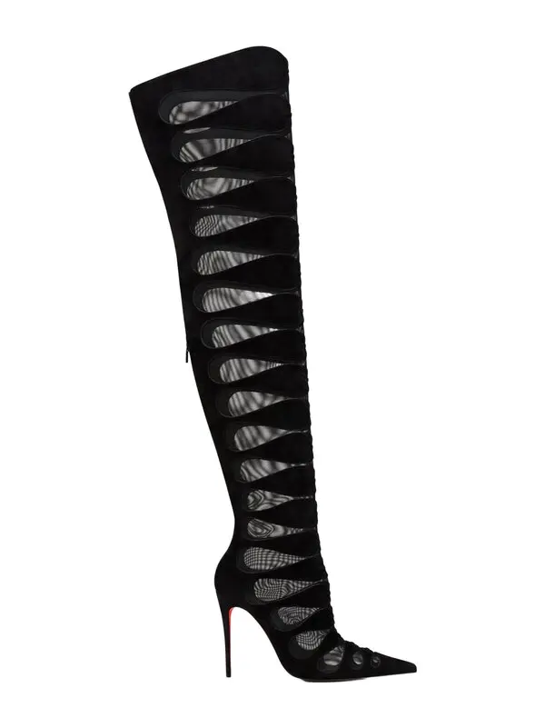 CHRISTIAN LOUBOUTIN Circus Max Suede-mesh Over-the-knee Boots 100 - Black