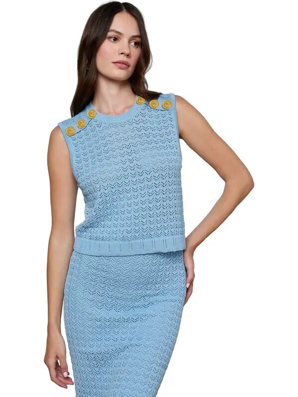 L'Agence Max Pointelle Knit Top - Pale Blue/gold