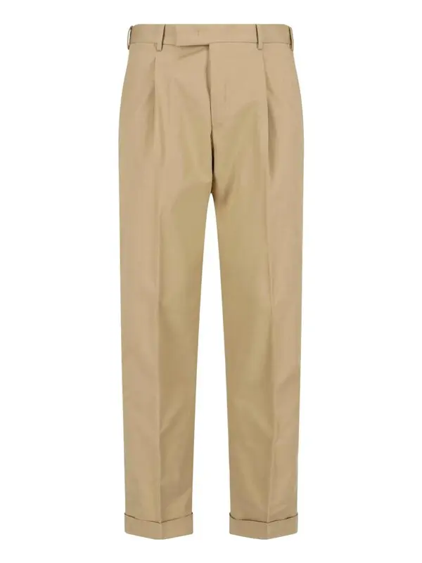 Ami Cotton Straight Leg Pants - Beige