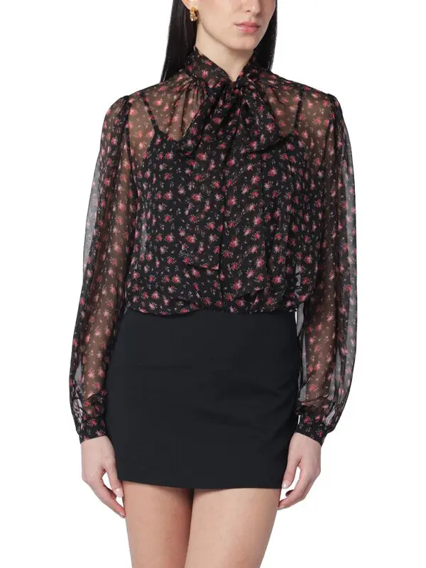 Dolce & Gabbana Rose Print Chiffon Blouse - Black