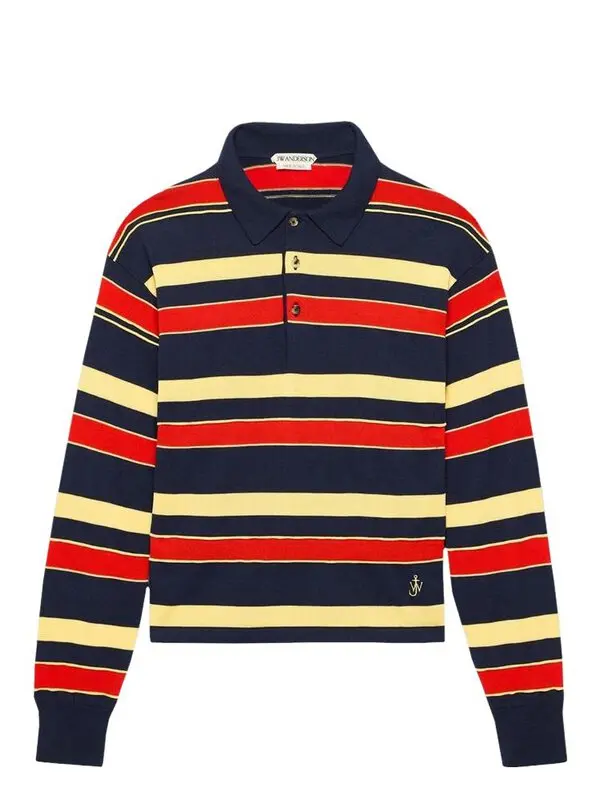 JW Anderson Striped Cotton-blend Polo Shirt - Blue
