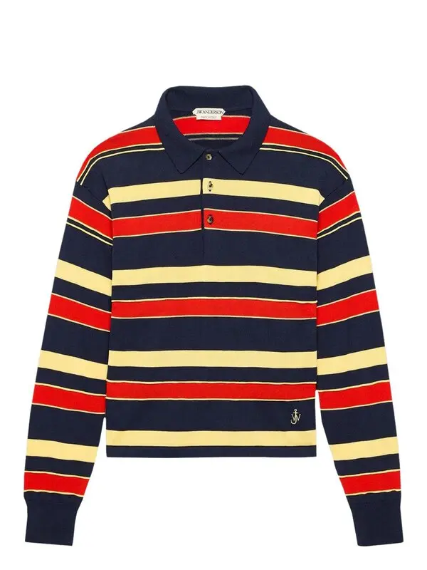 JW Anderson Striped Cotton-blend Polo Shirt - Blue