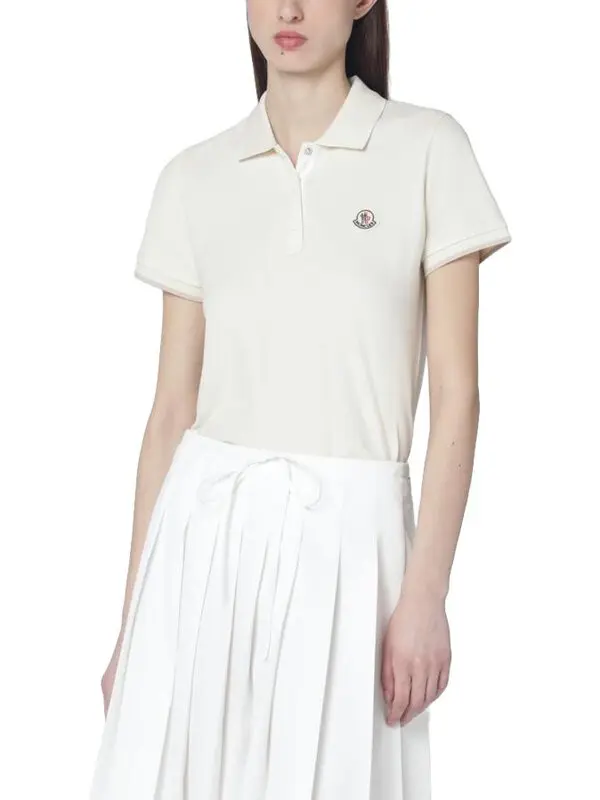 Moncler Cotton Polo Shirt With Logo Patch - White