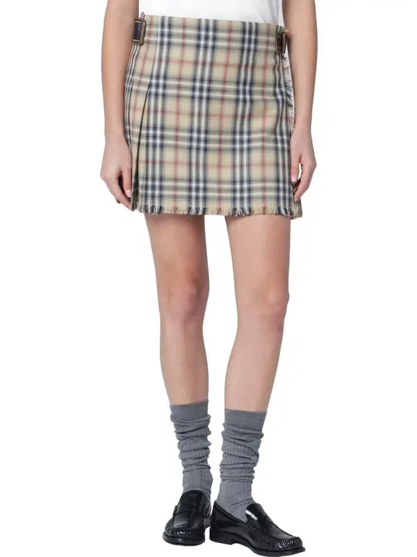 Burberry Check Pattern Wool Mini Kilt - Beige