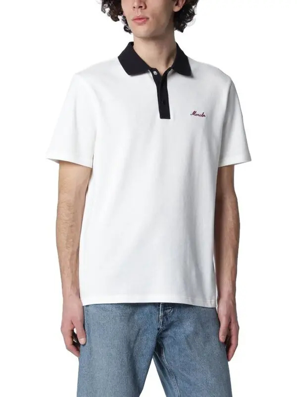Moncler Cotton Piqué Polo Shirt With Embroidered Logo - White