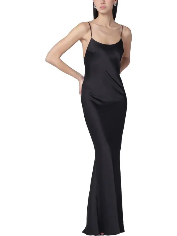 Andamane Ninfea Long Satin Dress With Back Draping - Black