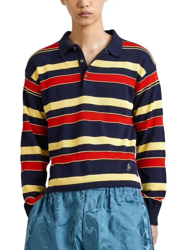 JW Anderson Navy Striped Cotton-blend Polo Shirt - Blue