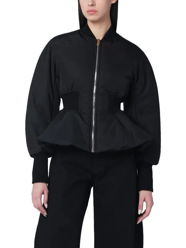 Alaïa Peplum Bomber Jacket In Wool Blend - Black