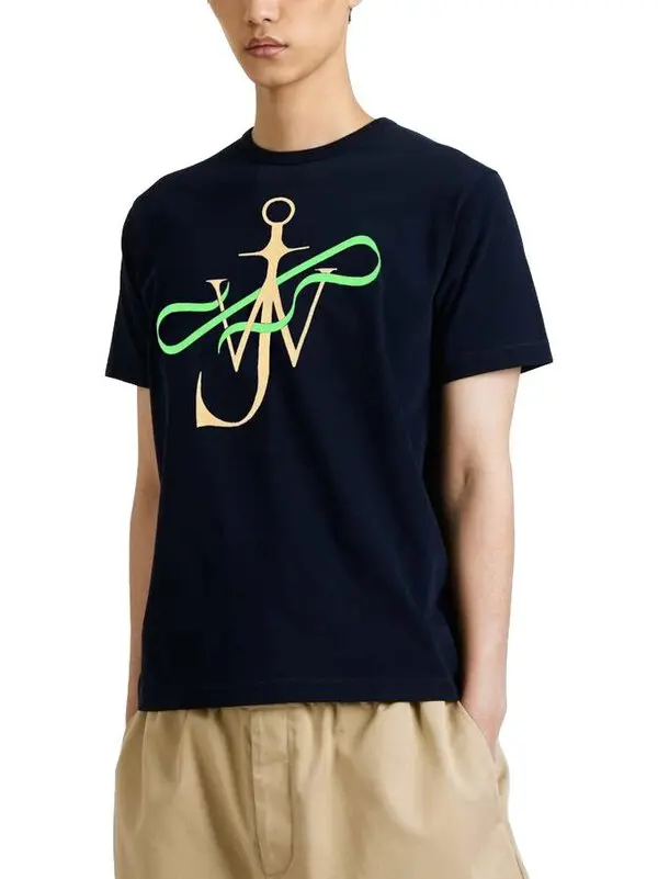 JW Anderson Navy T-shirt With Logo Print - Blue