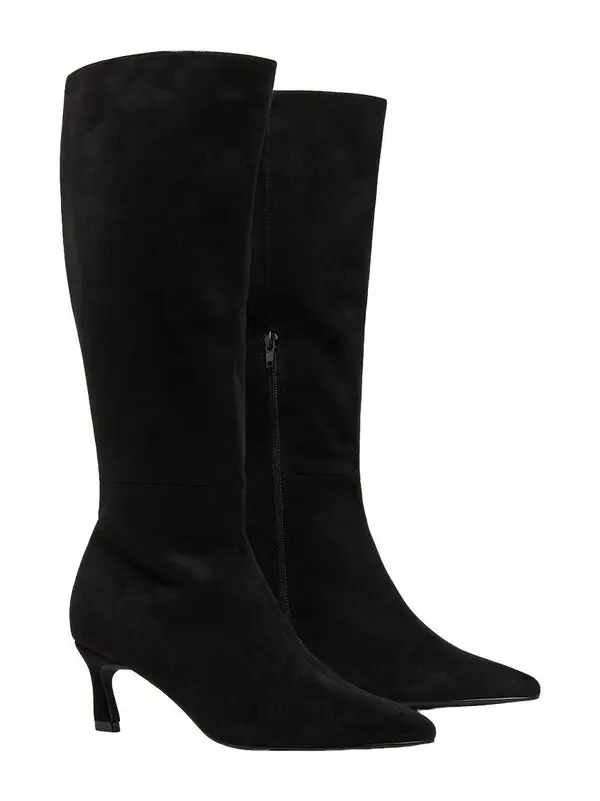 THERAPY AUSTRALIA Dove Pointed Toe Stiletto Heel Tall Boot - Black Microsuede