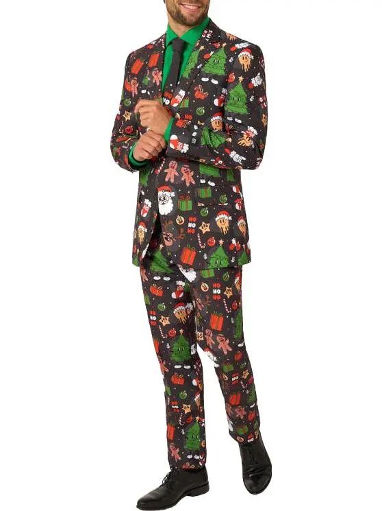 Opposuits Merry Jinglejoy Slim Fit Two-piece Suit & Tie Set - Black