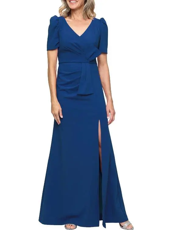 Alex Evenings Stretch Crepe A-line Gown - Azure
