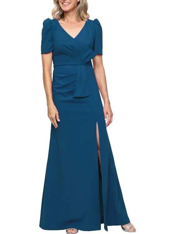 Alex Evenings Stretch Crepe A-line Gown - Azure