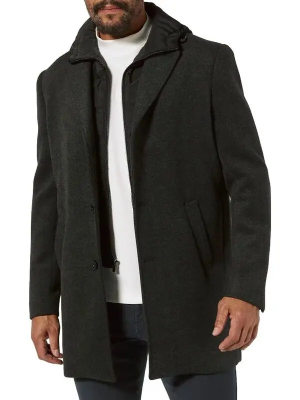 7 Diamonds Midtown Felted Overcoat With Removable Hooded Puffer Bib - Charcoal