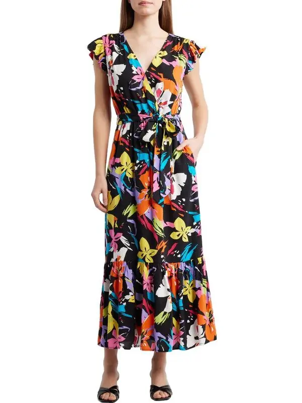 Sam Edelman Bright Floral Tie Waist Maxi Dress - Black Multi