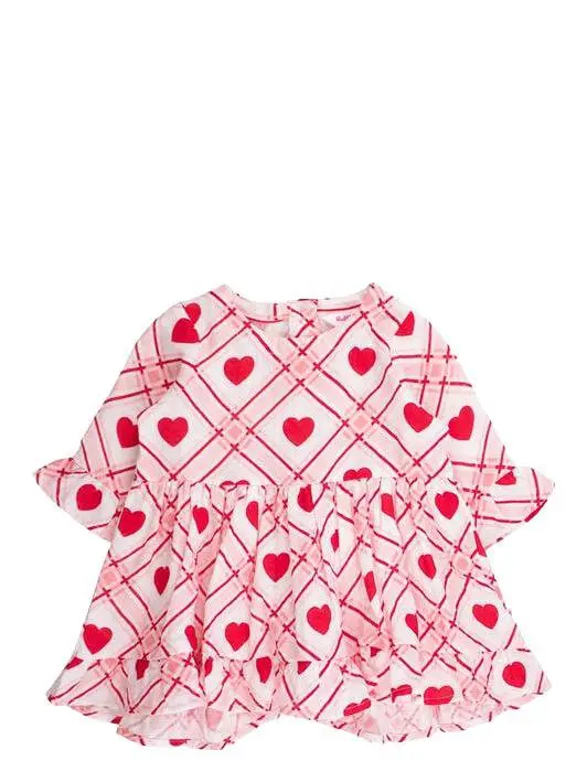 RUFFLEBUTTS Cotton Gauze High-low Ruffle Tunic - Pink Sweetheart Plaid