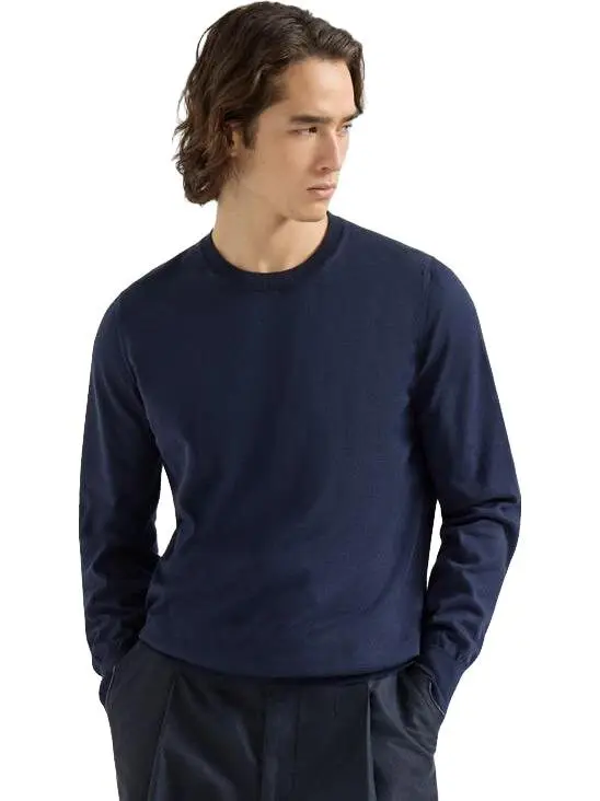 Brunello Cucinelli Cotton Crewneck Sweater - Navy Blue