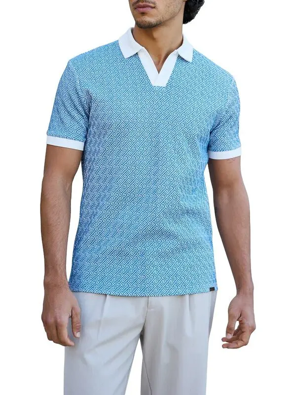 MAUVAIS Calvi Swirl Geo Jacquard Slim Polo - Medium Blue