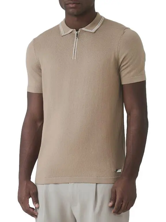 MAUVAIS Newbury Slim Zip Knit Polo - Light Beige