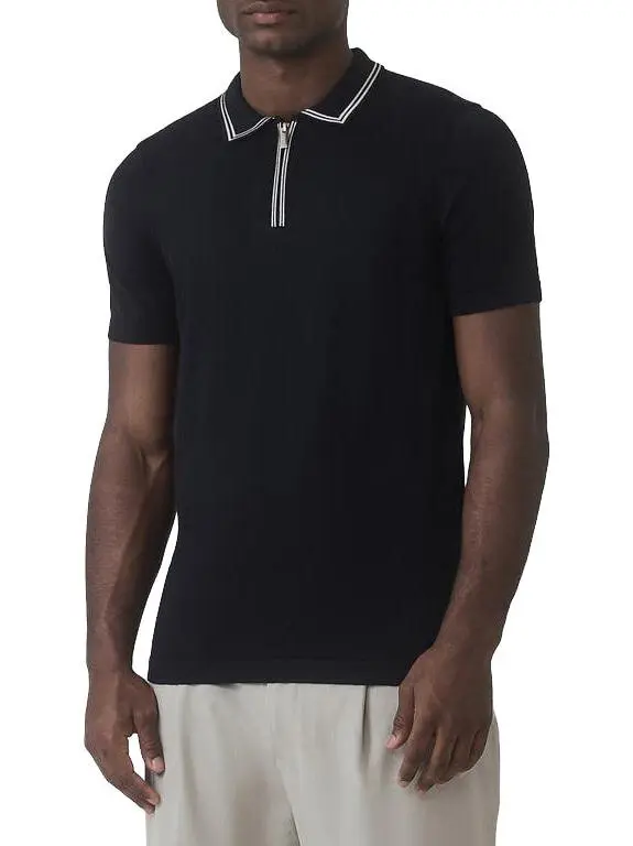 MAUVAIS Newbury Slim Zip Knit Polo - Navy