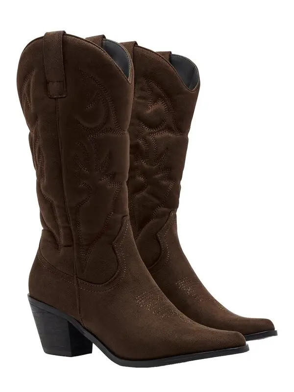 THERAPY AUSTRALIA Pointed Toe Western Boots - Chocolate Microfibre