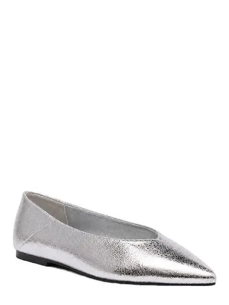 THERAPY AUSTRALIA Clara Pointed Toe Flats - Silver Cracked Metallic Pu