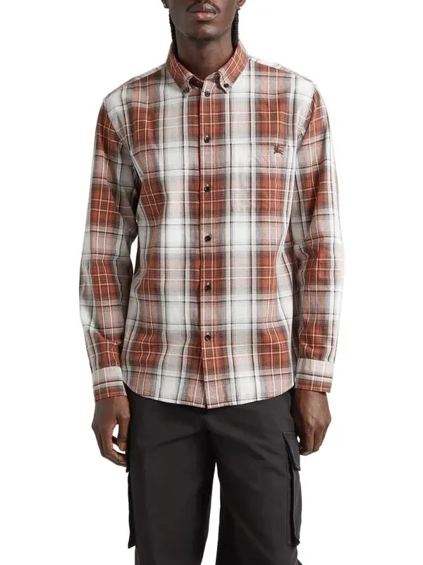 Burberry Roland Check Button-down Shirt - Russet Brown Madras Check