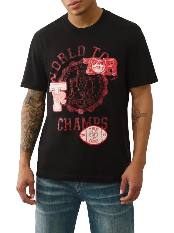 True Religion World Tour Champs Bouclé Patch Cotton Graphic T-shirt - Jet Black